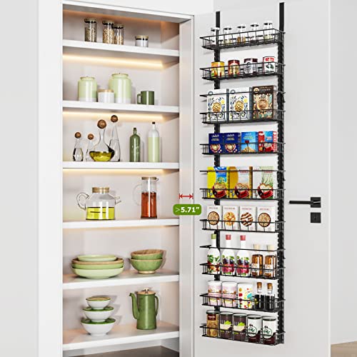 Churboro Over the Door Pantry Organizer Rack with 9 Adjustable Baskets, 9 Tiers Dual-use Spice Rack- Hanging or Wall Mount Spice Rack, Pantry Door Organizer, Black