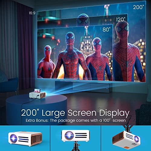 WiFi Bluetooth Native 1080P Projector[Projector Screen Included], 9500L Full HD Outdoor Movie Projector, Full-Sealed Optical Engine, Portable Projector Compatible with iOS/Android/PS4/TV Stick/HDMI