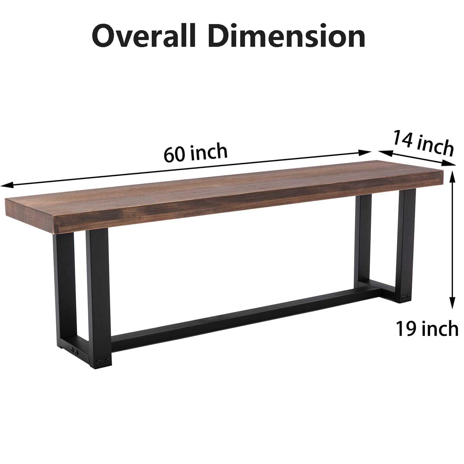 SOSPIRO 60 inch Solid Wooden Dining Bench with Metal Frame, Farmhouse Indoor Kitchen Table Bench Seating for Dining Room Living Room Entryway, Brown