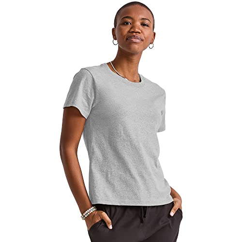 Hanes Comfortblend Originals Cotton T-Shirt, Classic Crewneck Women's Tee, Curved Back Hem, Light Steel, Medium