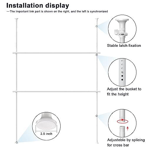 HOSKO Floor to Ceiling Clothes Rack, 2-Tier Adjustable Clothing Rack, Heavy Duty Free-Standing Garment Racks for Hanging Clothes, Tension Rod Garment Rack Closet Organizer System, White