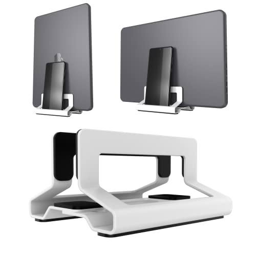 Vertical Laptop Stand for Desk - Adjustable Vertical Laptop Holder for Compatibility - Save Space & Improve Airflow with MacBook Vertical Stand - Suitable For All Laptop Holder Desk | White