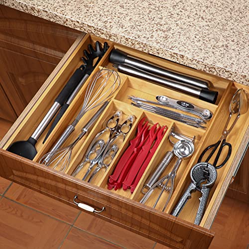 HIWARE Kitchen Utensil Organizer Silverware Organizer Silverware Tray For Drawer, Expandable Bamboo Kitchen Drawer Organizer, Large Utensil Cutlery Organizer/Holder