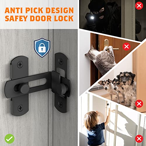 2 Packs 90 Degree Flip Barn Door Lock Latches, Matte Black Stainless Steel Gate Latch Security Door Latch for Barn Door, Pet Door, Bathroom, Cabinet Closet, Window, Sliding Door Lock