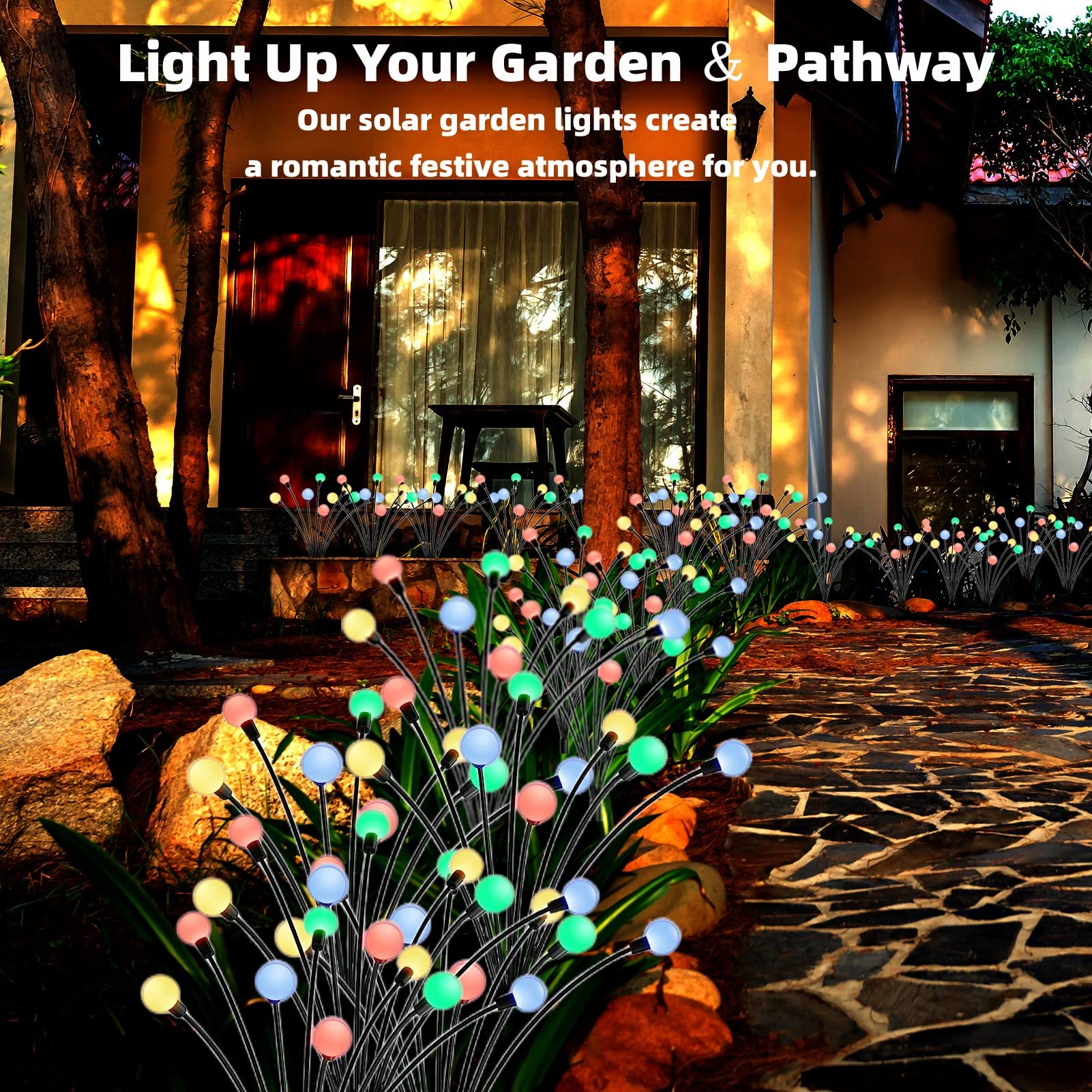 Foreimie 5 Pack Solar Firefly Lights Outdoor Waterproof,Solar Starburst Swaying Lights,2 Modes,30-LED Solar Garden Lights,Christmas Decorative Stake Pathway Lights Landscape Lights (Multicolour)