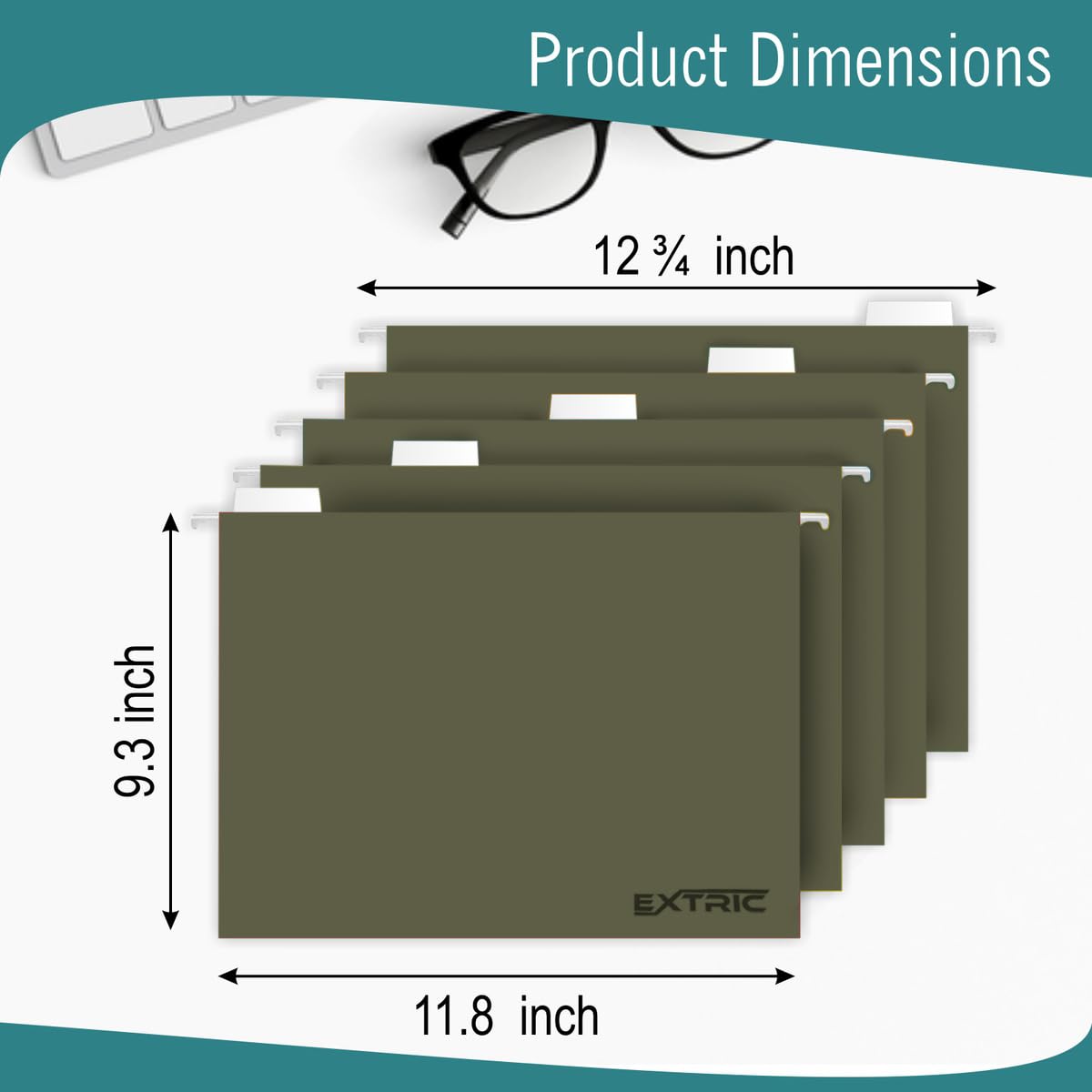 Hanging File Folders Letter Size, Hanging Files 25 Pack 1/5 Cut Heavyweight 180 GSM Reinforced Green File Cabinet Folders
