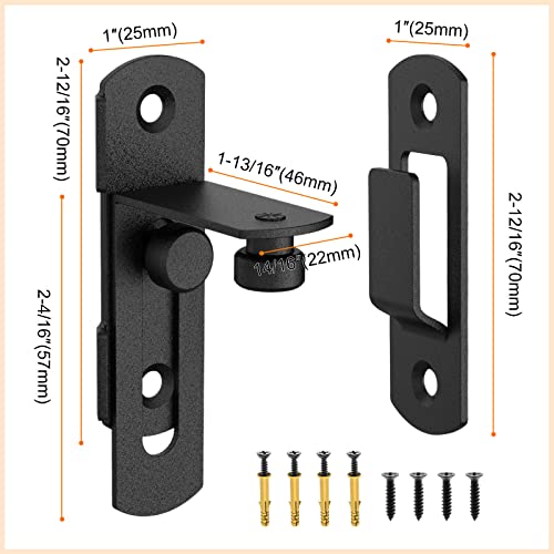 2 Packs 90 Degree Flip Barn Door Lock Latches, Matte Black Stainless Steel Gate Latch Security Door Latch for Barn Door, Pet Door, Bathroom, Cabinet Closet, Window, Sliding Door Lock
