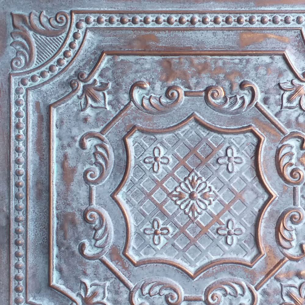 From Plain To Beautiful In Hours DCT04 Elizabethan Shield PVC 2' x 2' Lay-in or Glue-up Ceiling Tile (Covers / 200 sq.ft), Weathered Copper, 50 Piece