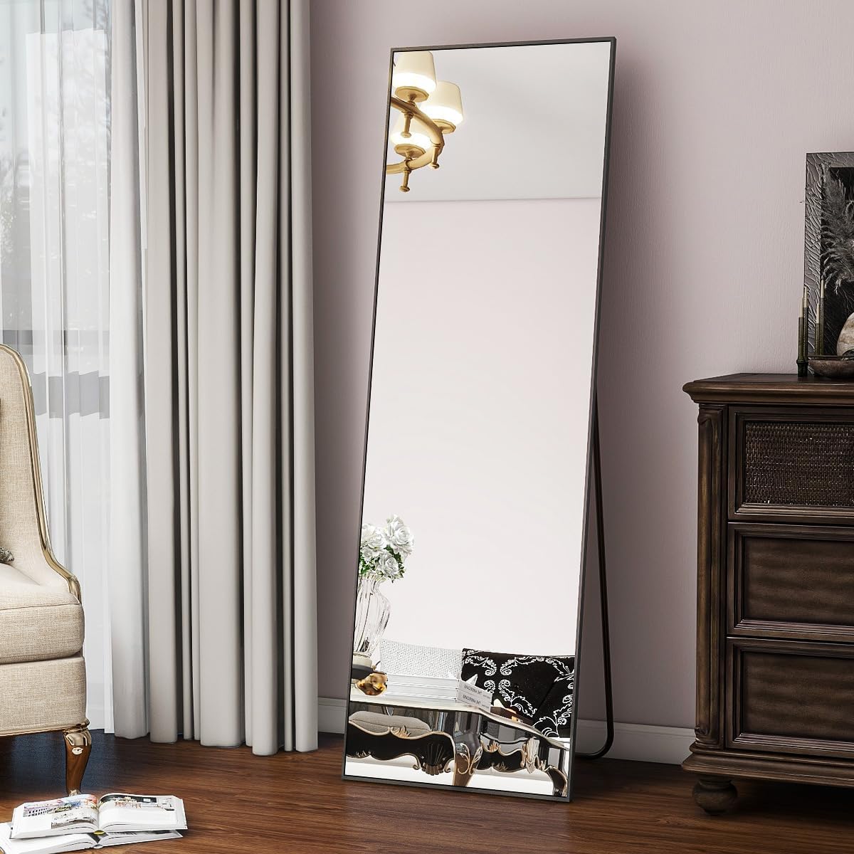 Koonmi Full Length Mirror, 21"x64" Black Deep Framed Floor Mirror Wall Mounted Mirror Home Decor for Bedroom Bathroom Living Room Hanging or Leaning Against Wall
