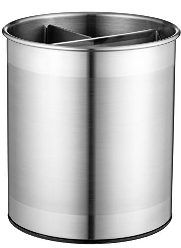 Extra-Large Stainless Steel Kitchen Utensil Holder - 360° Rotating Utensil Caddy - Weighted Base for Stability - Utensil Crock With Removable Divider for Easy Cleaning - Countertop Utensil Organizer.