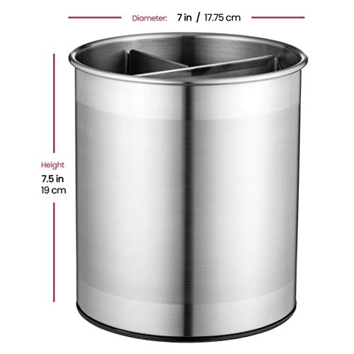 Extra-Large Stainless Steel Kitchen Utensil Holder - 360° Rotating Utensil Caddy - Weighted Base for Stability - Utensil Crock With Removable Divider for Easy Cleaning - Countertop Utensil Organizer.