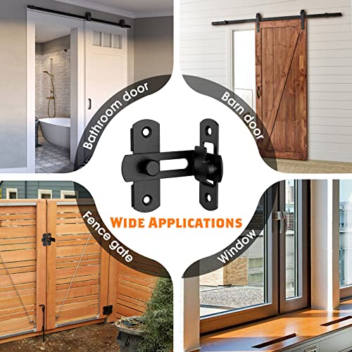 2 Packs 90 Degree Flip Barn Door Lock Latches, Matte Black Stainless Steel Gate Latch Security Door Latch for Barn Door, Pet Door, Bathroom, Cabinet Closet, Window, Sliding Door Lock
