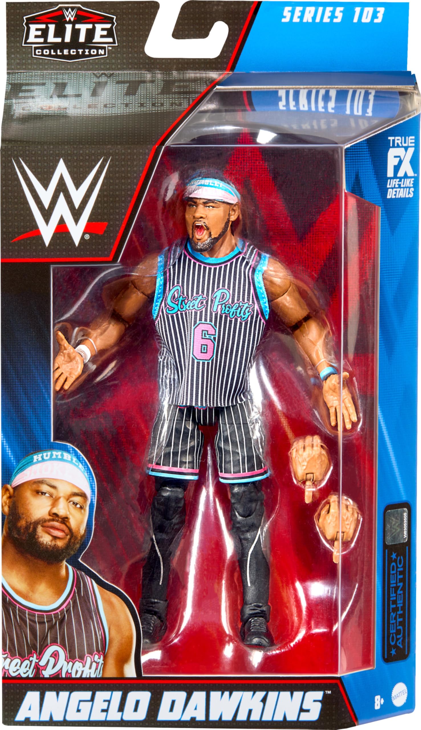 Mattel WWE Elite Collection Action Figure & Accessories, Series #103 Angelo Dawkins 6-inch Collectible with 25 Articulation Points & Swappable Hands