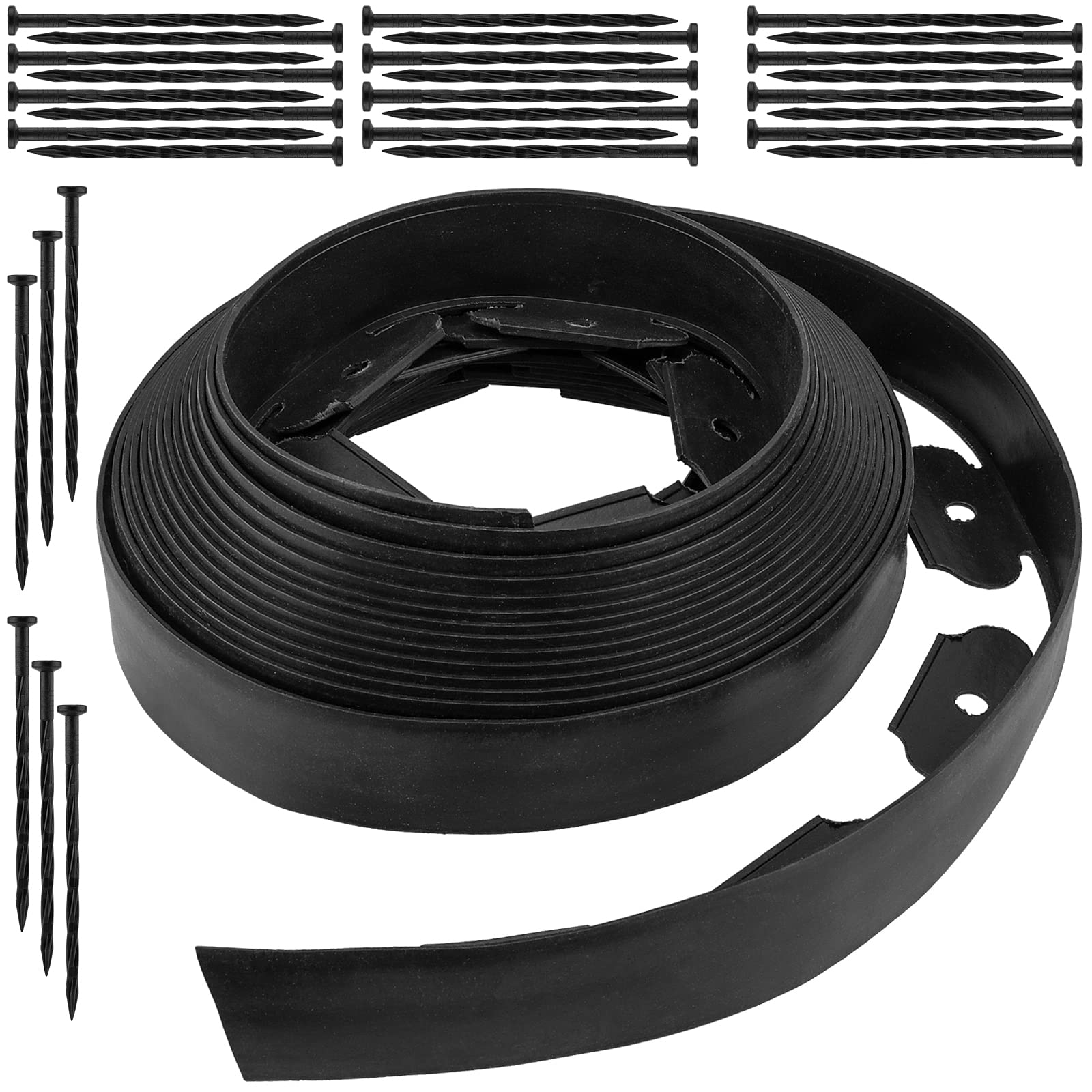 KEILEOHO 33FT No Dig Garden Edging with 30 Spikes, 2 Inch Tall Plastic Lawn Edging, Landscape Edging Border Landscape Edging Kit for Yard Grass, Flower Gardens, Landscaping, Black