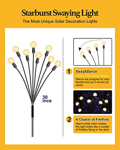 6Pack Firefly Garden Lights Solar Outdoor,8LED Solar Garden Lights, Sway by Wind, Waterproof Solar Outdoor Lights Decorative with Remote 8 Lighting Mode for Landscape Pathway Yard decorations outdoor