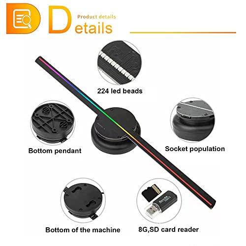 DNIER 3D Holographic Projection Wall Hanging Advertising Machine, 3D Dimensional Suspension Naked Eye Led Fan Screen Machine