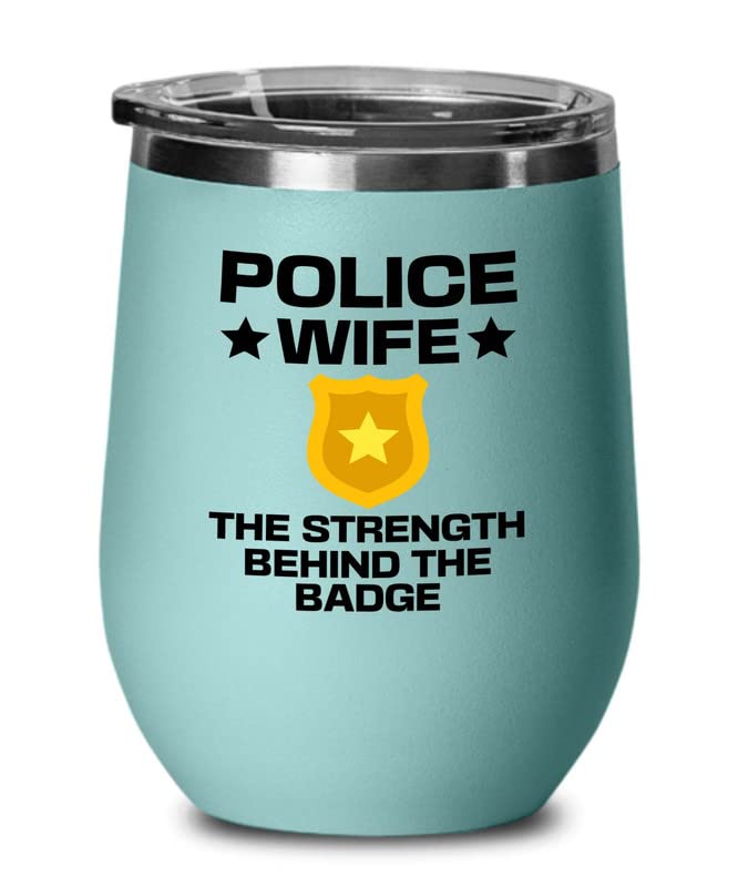 Flairy Land Police Wife Teal Wine Tumbler 12oz - behind the badge - Law Enforcement Gift Police Officer Deputy Sheriff Thin Blue Line Police Wife Chief Police Corrections Officer Wife