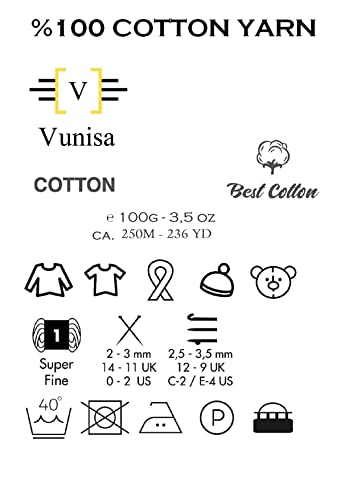Vunisa Cotton Yarn, 100% Cotton Yarn for Crochet and Knitting Yarns , [1 Skeins] 3.5 oz (100g) / 136 Yards (250m)(Sky Blue)