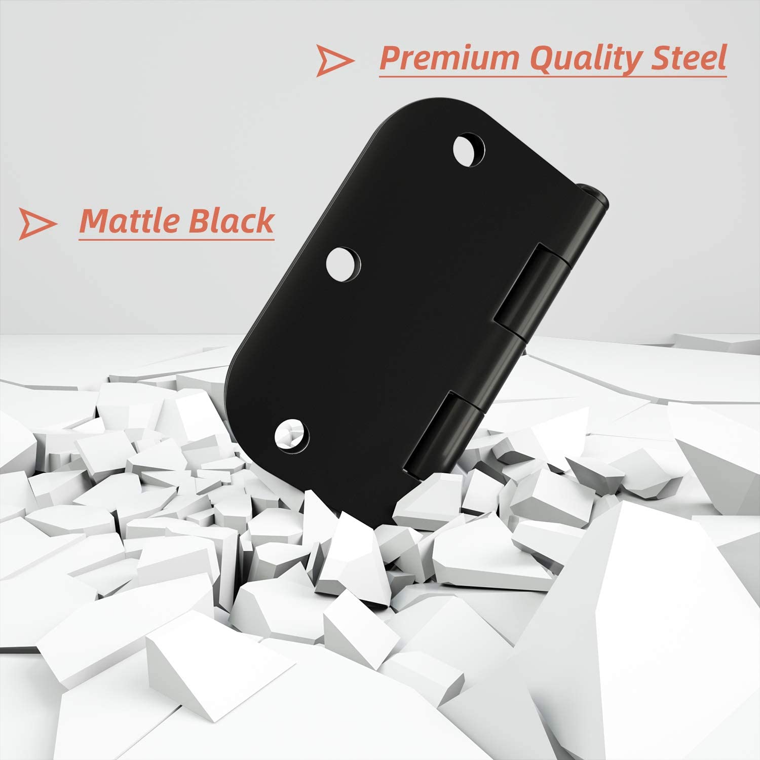 24 Pack Rounded Matte Black Door Hinges 3.5 x 3.5 inch with 5/8 Radius, Black 3 1/2 Interior Door Hinges, 3 ½"x 3 ½" Hardware