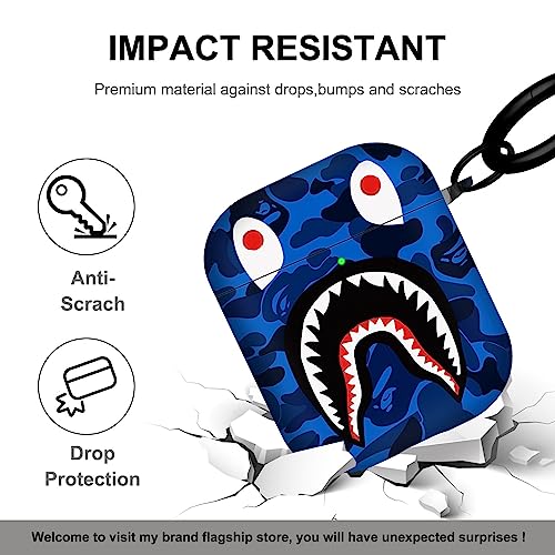 CULIPPA for AirPods 2 Case Cover Shark Mouth Camo Style Pattern Design for Airpods 2nd Generation Silicone Protective Case Shockproof for Women Girls with Keychain for Apple Airpods 2/1 Charging Case