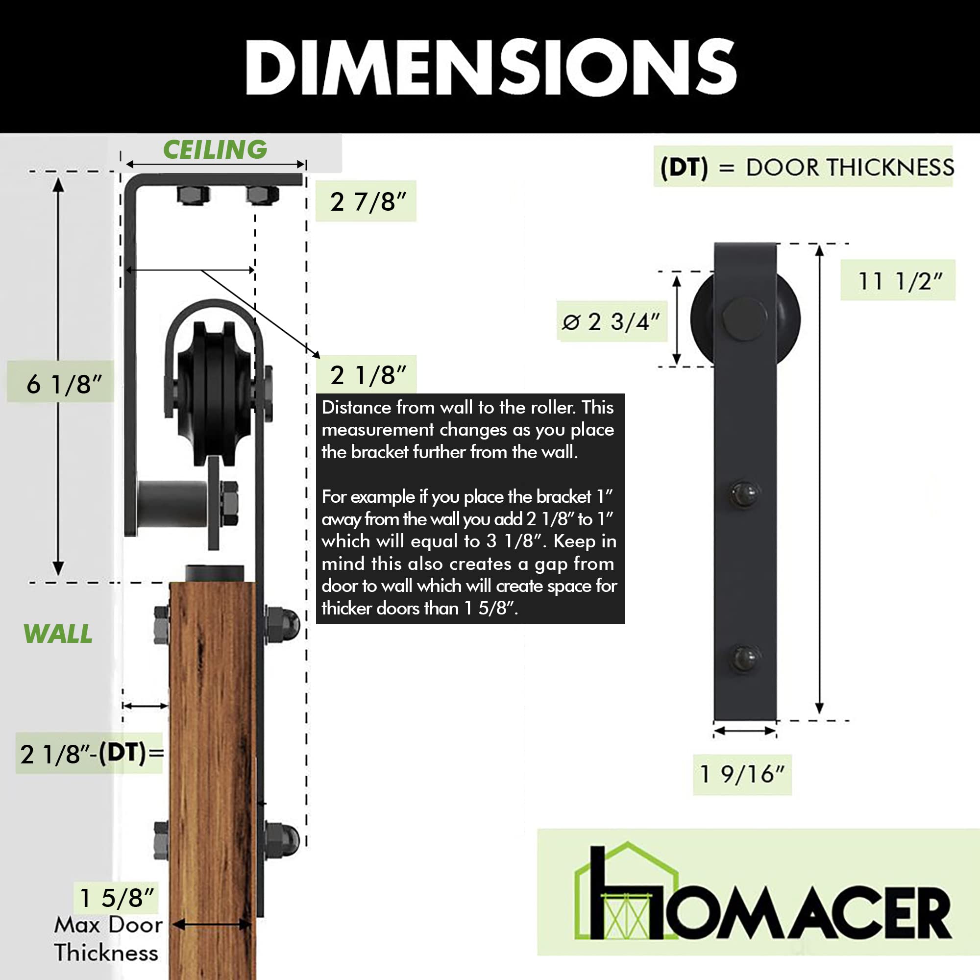 Homacer Black Rustic Ceiling Mount Non-Bypass Sliding Barn Door Hardware Kit, for Two/Double Doors, 10ft Long Flat Track, Interior Use Only (Doors are not Included)