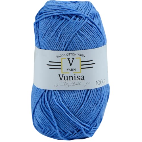 Vunisa Cotton Yarn, 100% Cotton Yarn for Crochet and Knitting Yarns , [1 Skeins] 3.5 oz (100g) / 136 Yards (250m)(Sky Blue)
