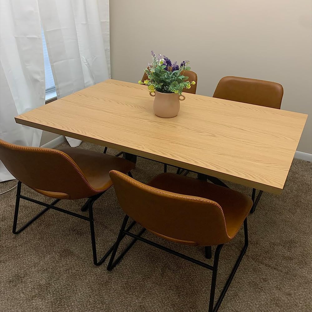 LUCKYERMORE 48 X 30 Inch Dining Table for 4-6 Persons, Wood Kitchen Table with 1.5" Thickness Tabletop and Solid Metal Legs, Rectangular Modern Coffee Table for Dining Room, Living Room, Cafe, Bar