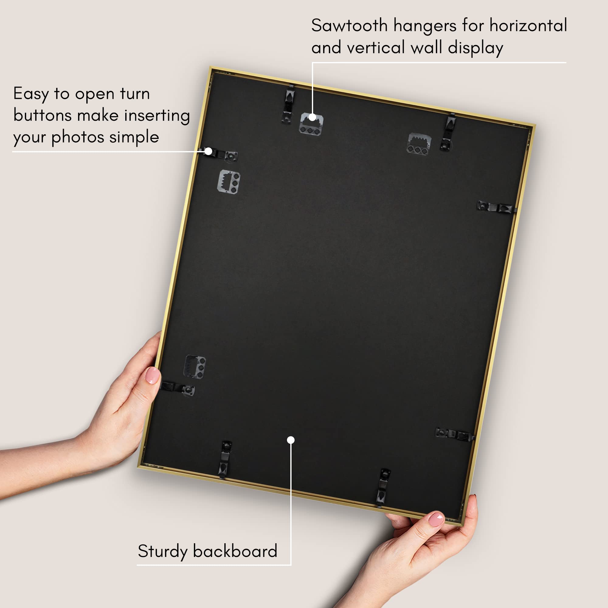 Americanflat Aluminum 16x20 Picture Frame with Shatter-Resistant Glass - Use as 11x14 Frame with Mat or 16x20 Frame Without Mat - Brooklyn Collection - Photo Frame for Wall Display - Gold
