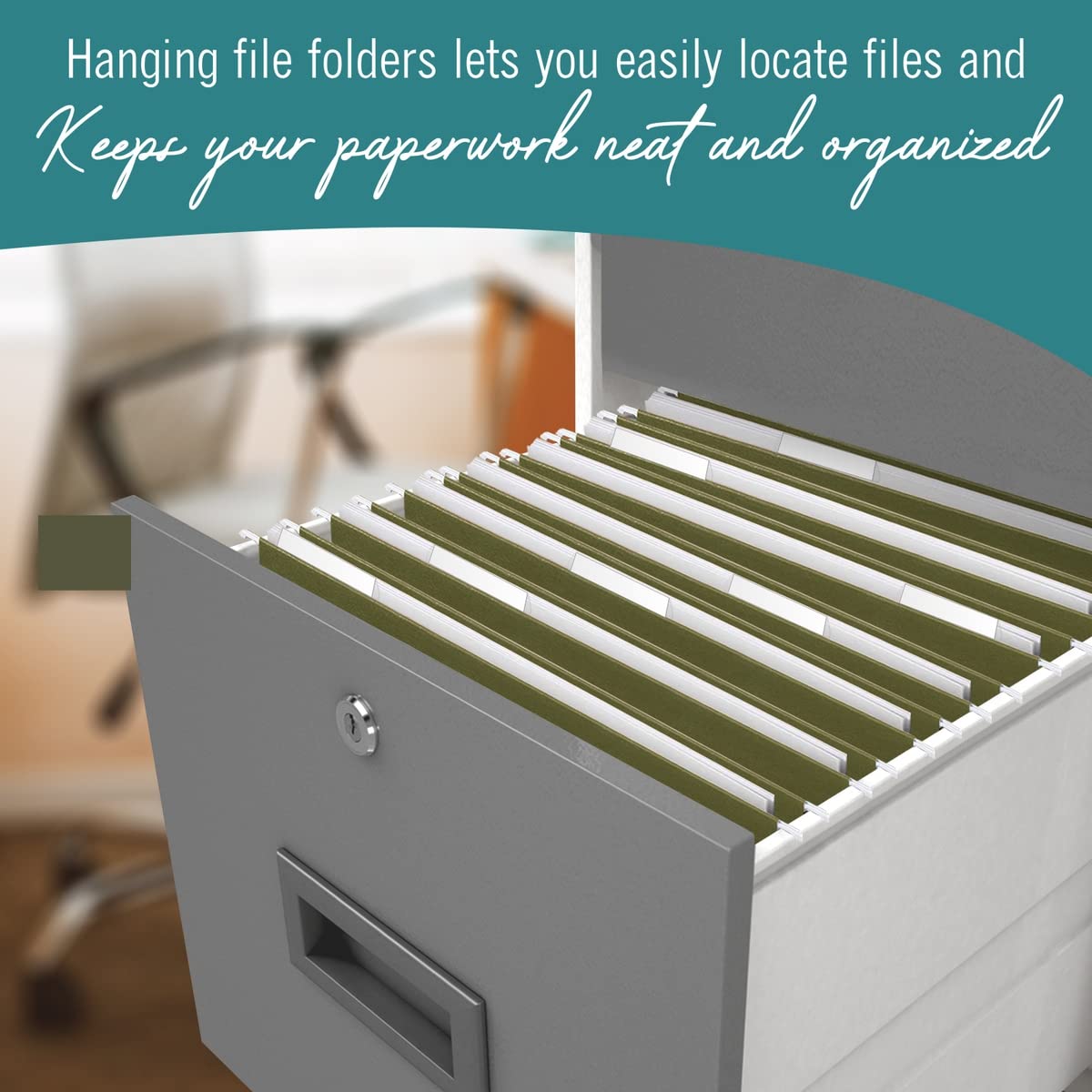 Hanging File Folders Letter Size, Hanging Files 25 Pack 1/5 Cut Heavyweight 180 GSM Reinforced Green File Cabinet Folders
