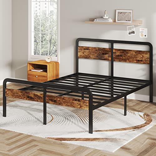 Upcanso Full Size Bed Frame with Wood Headboard and Footboard, Platform Full Bed Frame No Box Spring Needed with Heavy Duty Slats, Easy Assembly