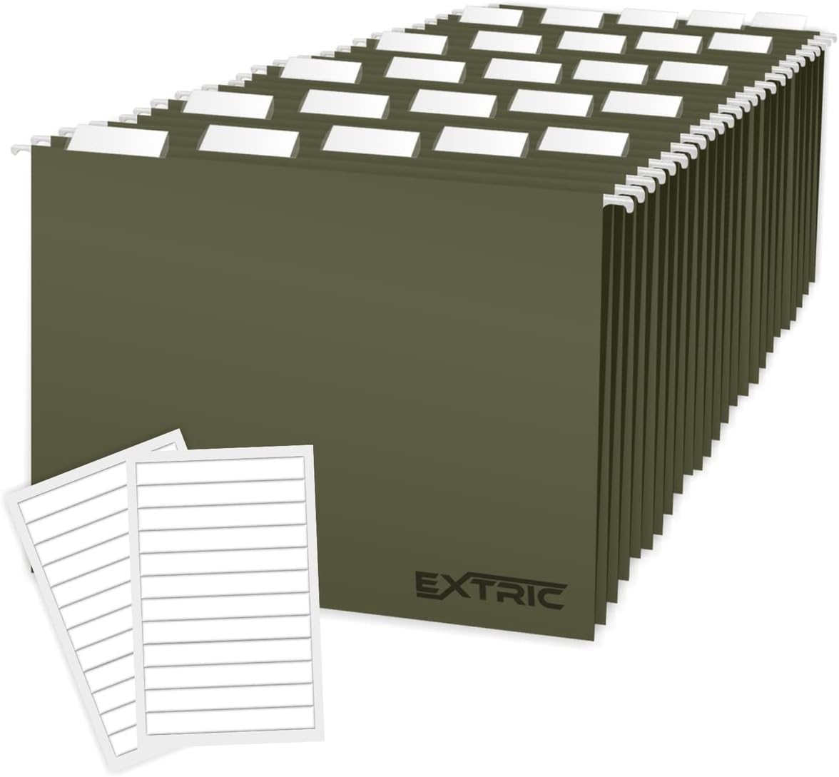 Hanging File Folders Letter Size, Hanging Files 25 Pack 1/5 Cut Heavyweight 180 GSM Reinforced Green File Cabinet Folders
