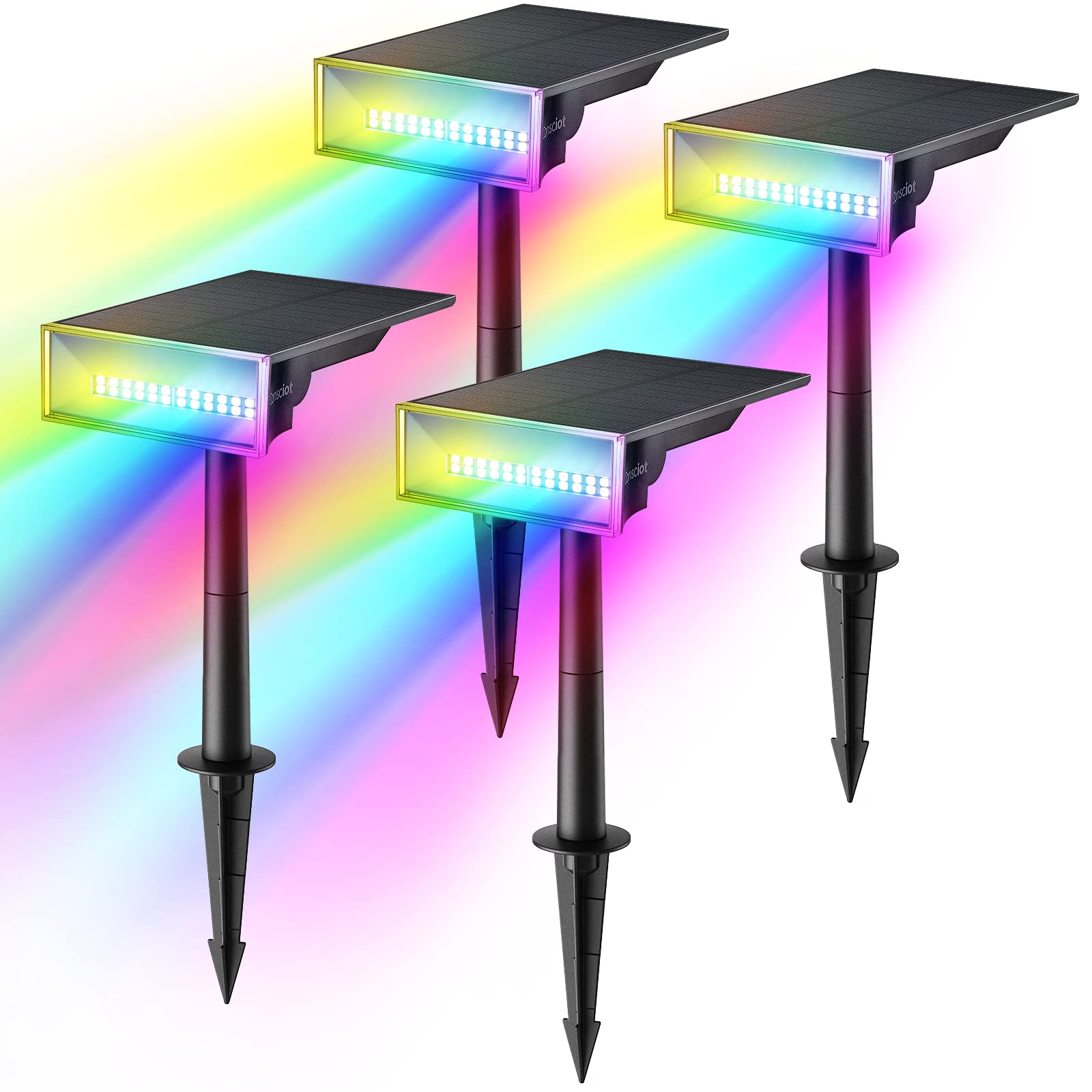 Consciot Solar Spot Lights Outdoor, Adjustable 170°Solar Outdoor Lights, 7 Multicolored Solar Lights Outdoor Waterproof IP65, Landscape Lighting for Yard Pool Garden Tree, 4 Pack