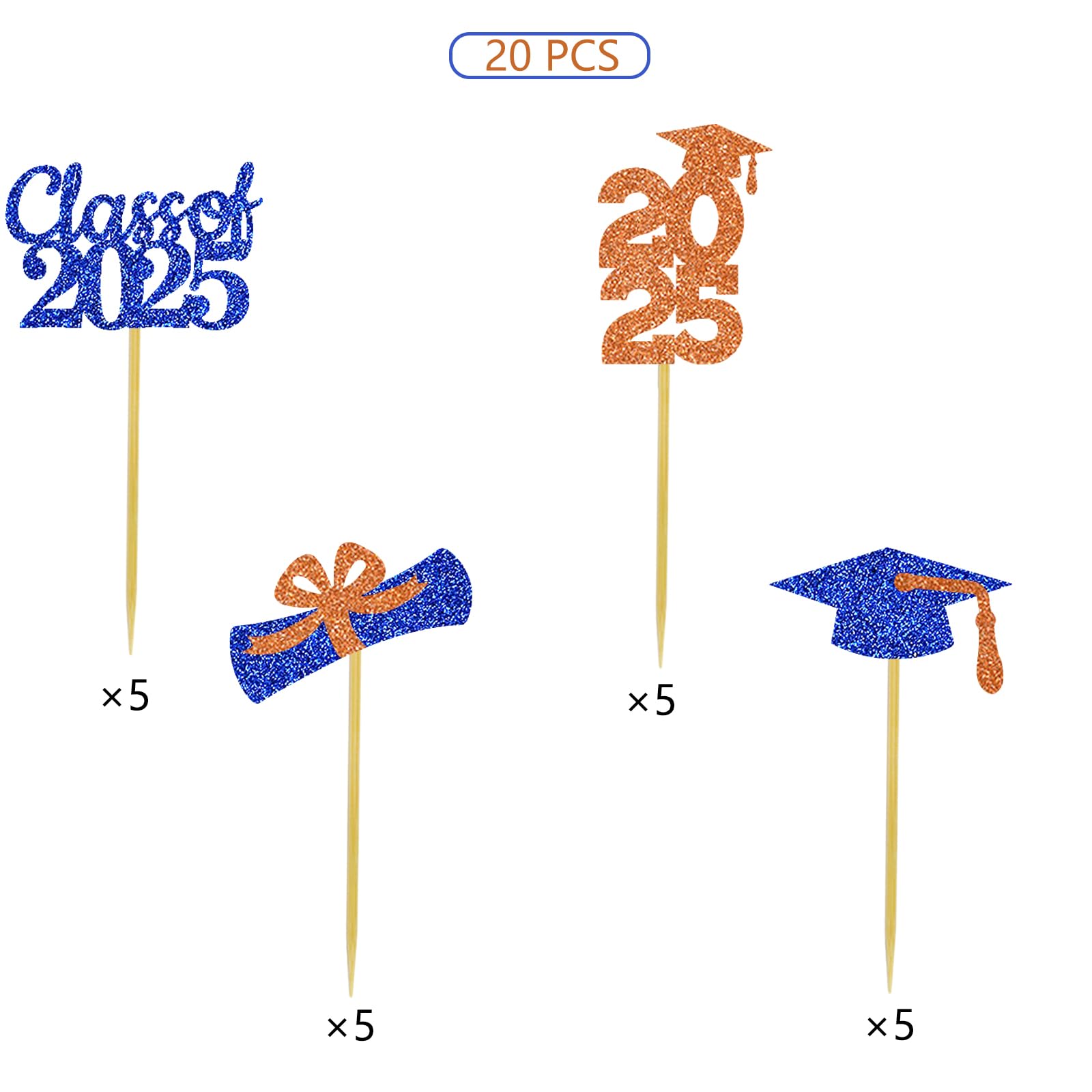 Graduation Cake Topper Congrats Grad Cupcake Toppers Kindergarten High School College University Glitter Decoration Blue Orange