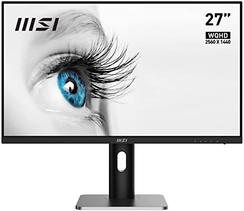 MSI Pro MP273QP, 27" Monitor, 2560 x 1440(QHD) IPS, 75Hz, TUV Certified Eyesight Protection, 1ms, Displayport, HDMI, Tilt, Swivel, Height, Pivot, Black