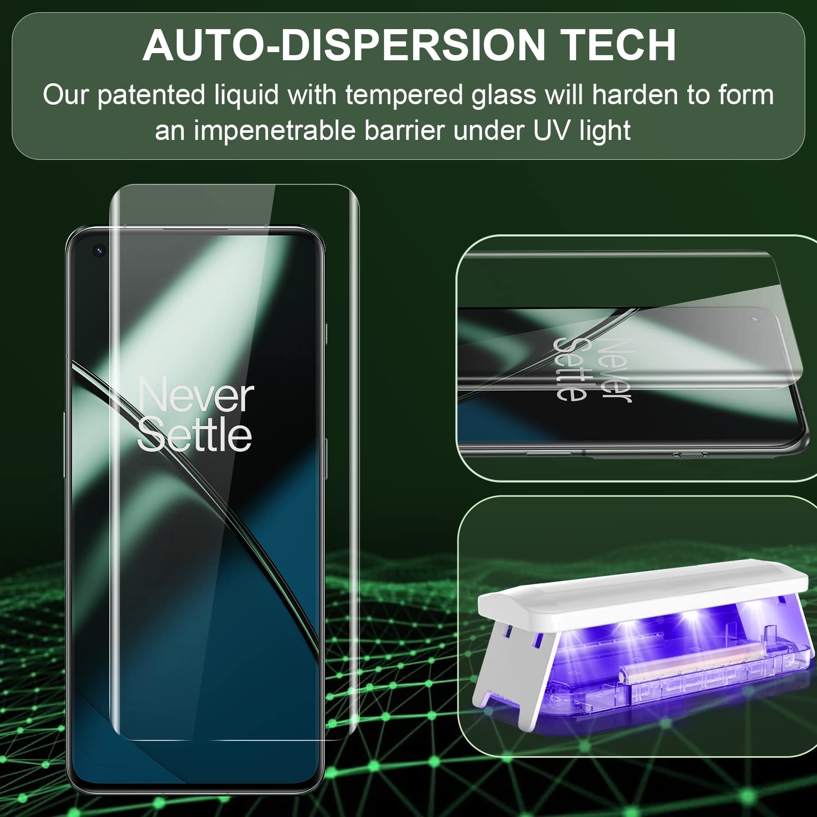 FLOKINICE Compatible for OnePlus 11/10 Pro Screen Protector, [Auto-Dispersion Tech] Full Coverage Hide Scratches Fingerprint Support Bubble-Free Tempered Glass for OnePlus 11/10 Pro - 3 Pack