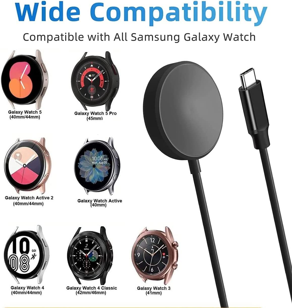 USB C Samsung Galaxy Watch 3 4 5 6 Charger, Magnetic Watch Charging Dock Cable Compatible with Samsung Galaxy Watch 6/6 Classic/ 5 Pro/ 5/4/ 4 Classic/ 3/ Active 2/ Active, 3.3FT