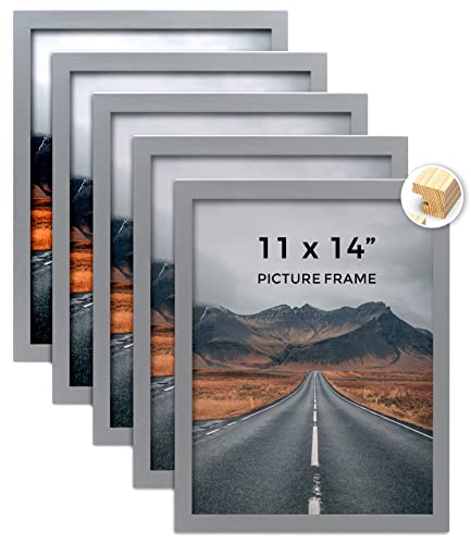 JD Concept Wood 11x14 Grey Picture Frame 5 Pack - Gallery Wall Frame Set - Suitable for Horizontal and Vertical Hanging 11 x 14 Poster Photo