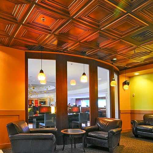 From Plain To Beautiful In Hours DCT05 Washington Square PVC 2' x 2' Lay-in or Glue-up Ceiling Tile (Covers / 200 sq.ft), Weathered Copper, 50 Piece