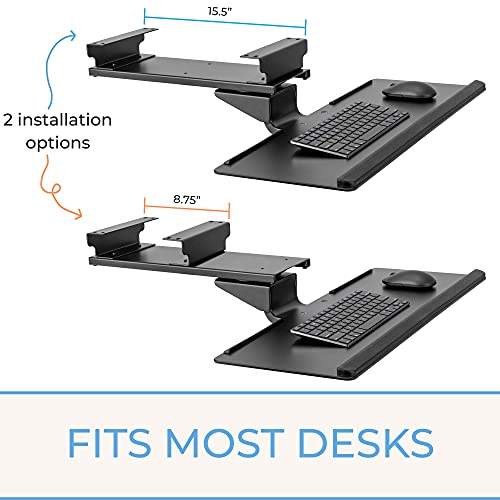 Stand Steady Under Desk Keyboard Tray | Adjustable Tilting Keyboard Shelf for Ergonomic Typing | Screw-On Under Desk Storage with Cable Clips (Tray Specs: 26.5in x 10in | Overall Specs: 26.5in x 17in)