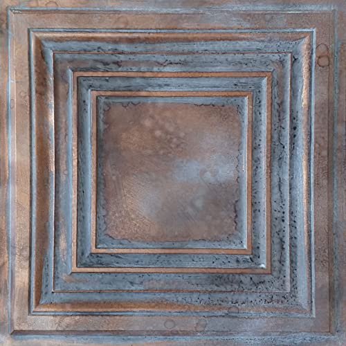 From Plain To Beautiful In Hours DCT05 Washington Square PVC 2' x 2' Lay-in or Glue-up Ceiling Tile (Covers / 200 sq.ft), Weathered Copper, 50 Piece