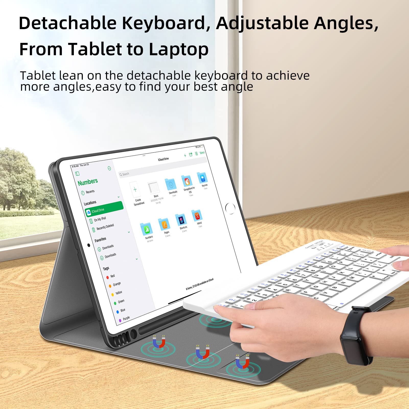 JUQITECH Keyboard Case with Stylus Pen for iPad 9th/8th/7th Generation 10.2 - Active Pencil with Palm Rejection, Wireless Bluetooth Magnetic Keyboard for iPad 10.2 Cover Case with Pencil Holder