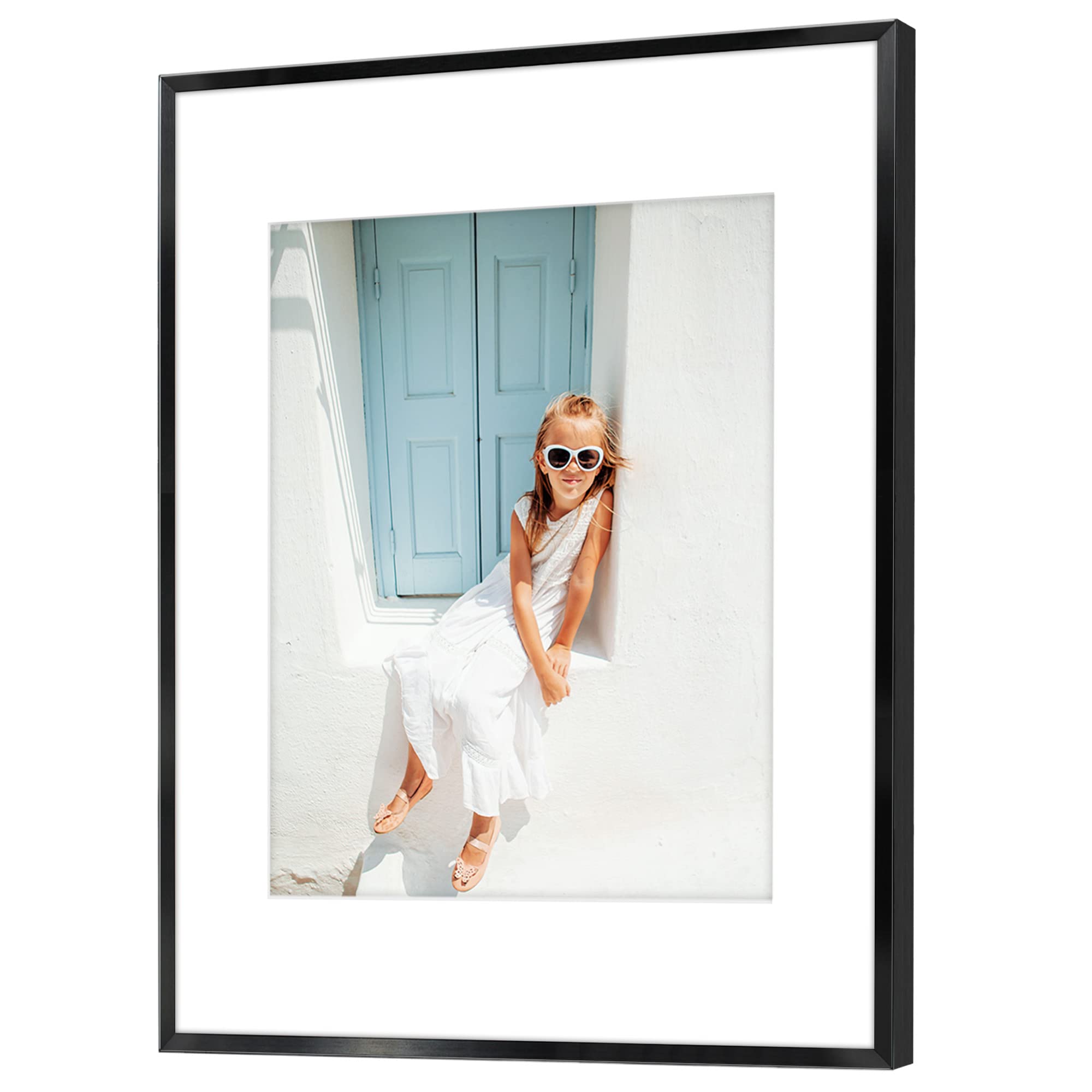 Americanflat Aluminum 11x14 Picture Frame with Shatter-Resistant Glass - Use as 8x10 Frame with Mat or 11x14 Frame Without Mat - Brooklyn Collection - Photo Frame for Wall Display - Black