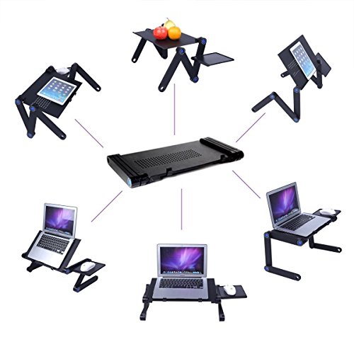 Laptop Table, Adjustable Laptop Bed Table, Laptop Computer Stand, Portable Laptop Workstation Notebook Stand Reading Holder with 2 CPU Cooling Fans and Mouse Pad in Bed Couch Sofa Office (New-version)