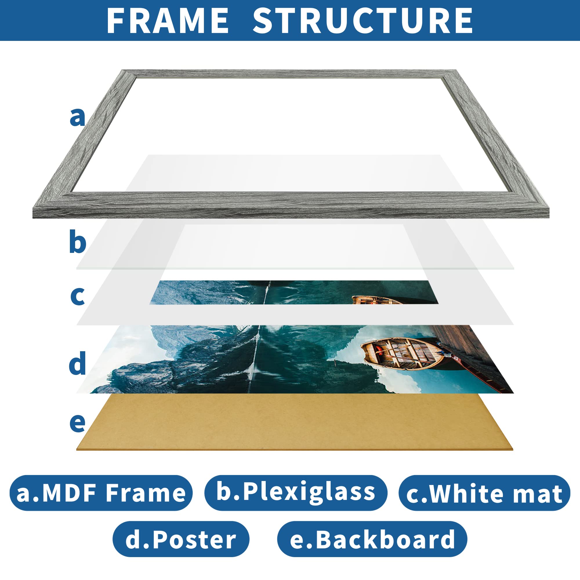 Hongkee 16x20 Frames Set of 2, Rustic Grey Wood Style - Display 16 x 20 Picture without Mat or 11x14 Picture with Mat, Wall Mounting Horizontal and Vertical