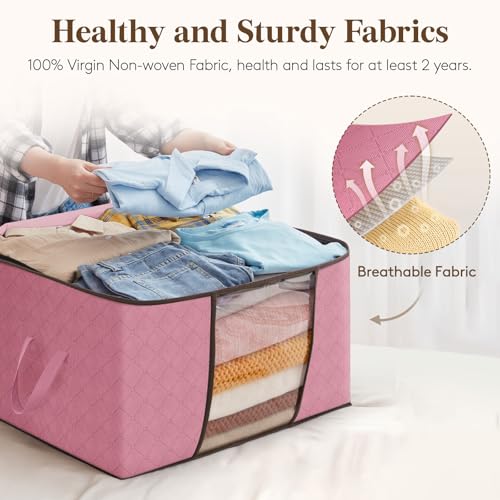 Lifewit 90L Large Storage Bags, 6 Pack Closet Organizers and Storage, Clothes Storage Bins with Lids, Foldable Storage Containers with Reinforced Handles for Clothing, Blanket, Bedding, Comforter Pink
