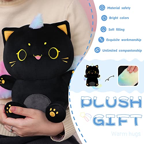 AIXINI Cute Caticorn Plush Stuffed Unicorn Black Cat Animal Plushie 10" Soft Toy with Rainbow Wings for Girls