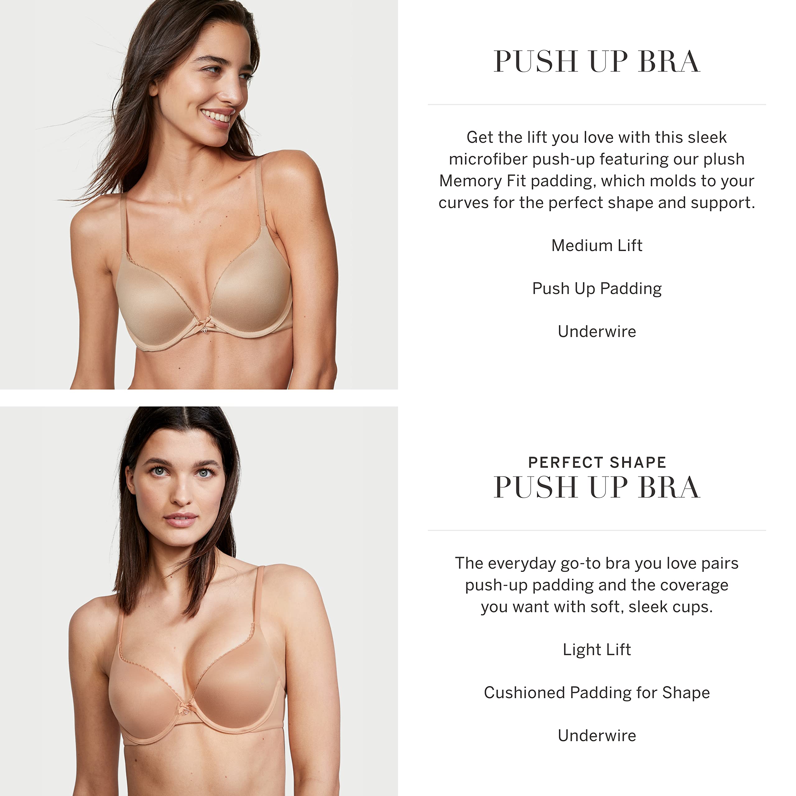 Victoria's Secret Perfect Shape Push Up Bra, Full Coverage, Padded, Bras for Women, Body by Victoria Collection, Black (38D)