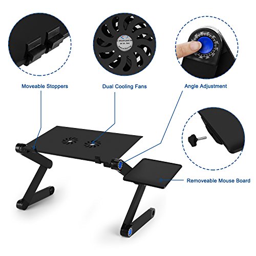 Laptop Table, Adjustable Laptop Bed Table, Laptop Computer Stand, Portable Laptop Workstation Notebook Stand Reading Holder with 2 CPU Cooling Fans and Mouse Pad in Bed Couch Sofa Office (New-version)