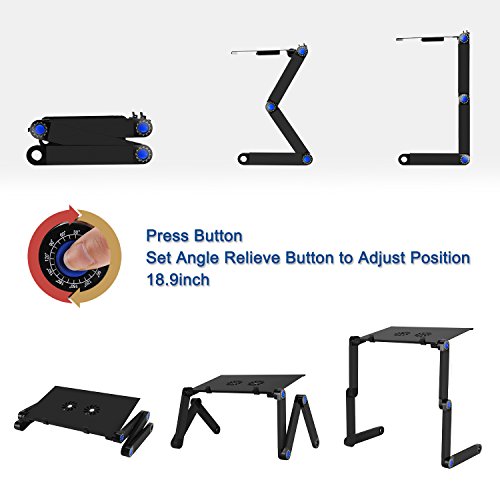 Laptop Table, Adjustable Laptop Bed Table, Laptop Computer Stand, Portable Laptop Workstation Notebook Stand Reading Holder with 2 CPU Cooling Fans and Mouse Pad in Bed Couch Sofa Office (New-version)