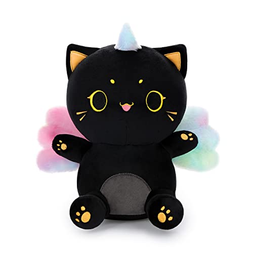 AIXINI Cute Caticorn Plush Stuffed Unicorn Black Cat Animal Plushie 10" Soft Toy with Rainbow Wings for Girls